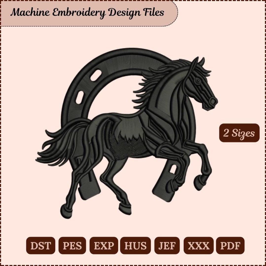 Horse Embroidery Design File - 2 Sizes | Horseshoe Embroidery Design ...