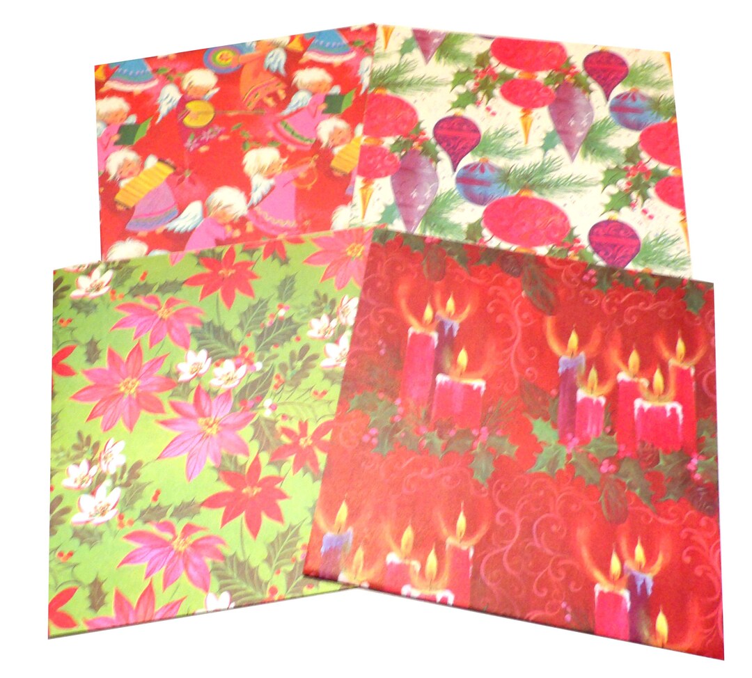 4 Sheets Vintage 1960s Christmas Gift Wrap, Wrapping Paper, Santa Claus ...
