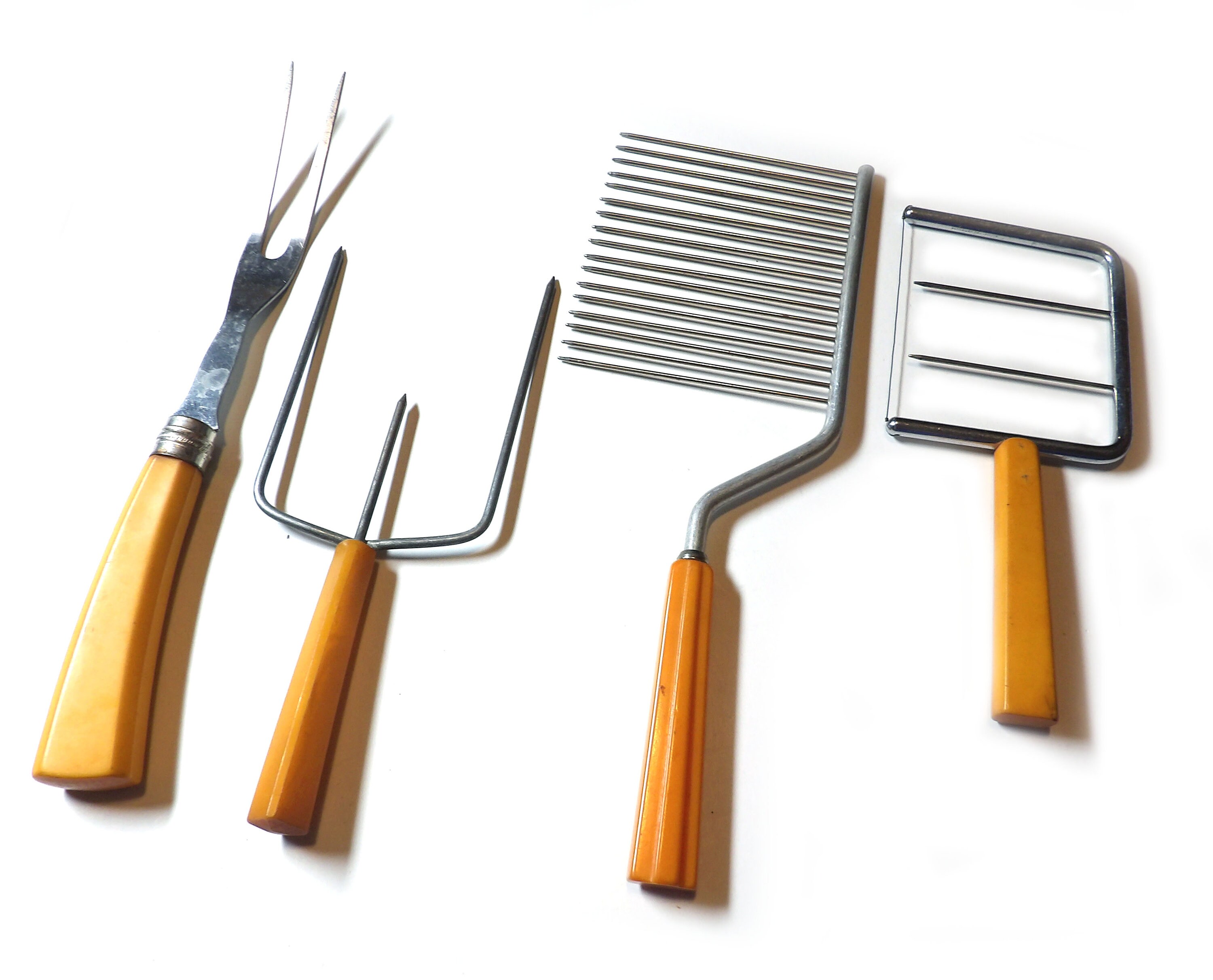 Vintage 40s Bakelite Kitchen Utensils, Butterscotch Meat Carving Set ...