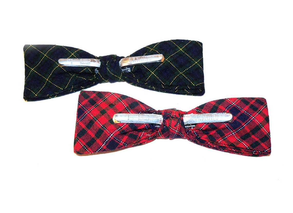 2 Vintage 1950s Wool Plaid Clip on Bow Ties, Fun Bowties - Etsy