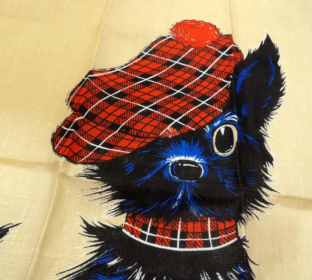 XL Vintage Irish Scotty Dog Wearing A Beret Souvenir Linen Hand Tea ...