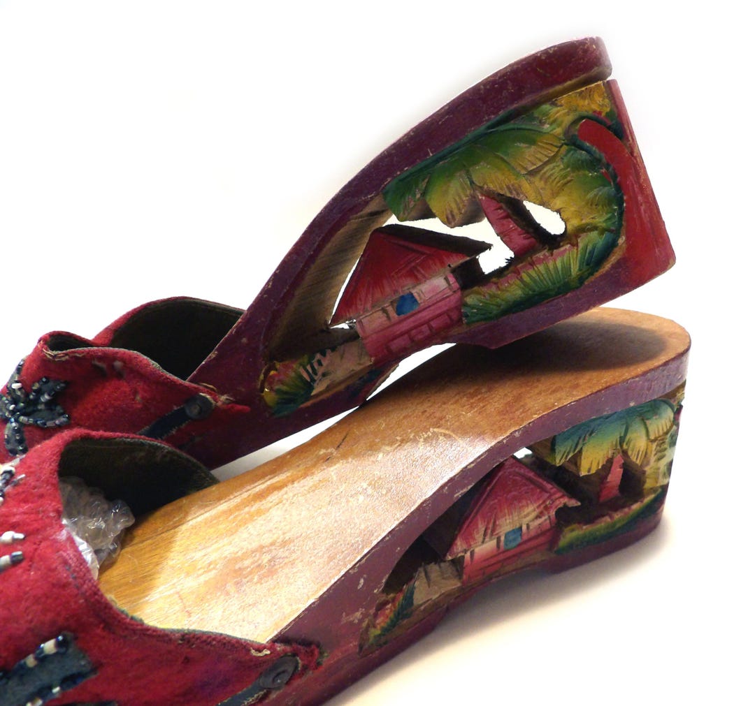 Authentic Vintage 1940s-1950s Souvenir Carved Heel Painted Wood Tiki ...