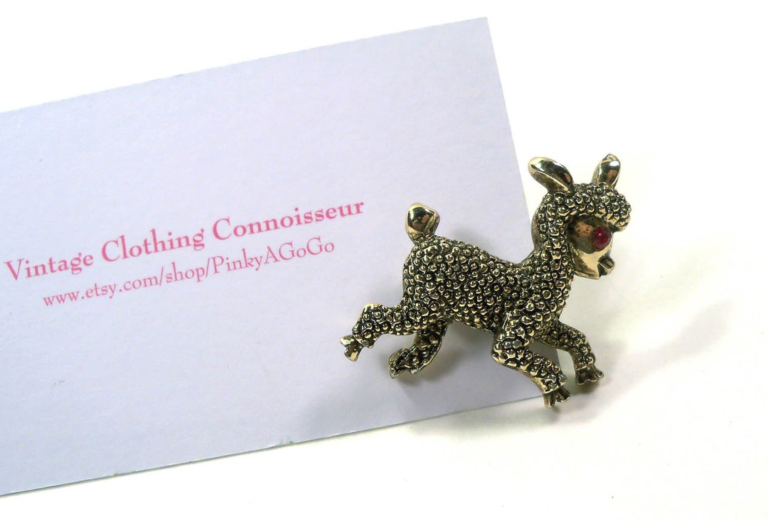 Vintage Gold Tone Novelty Little Lamb Pin With Red Rhinestone Eye - Etsy