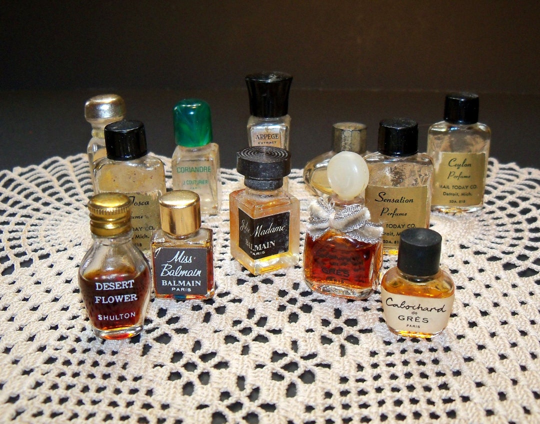 12 Vintage Glass Mini Perfume Bottles, Cologne Bottles, Cabochard Gres ...