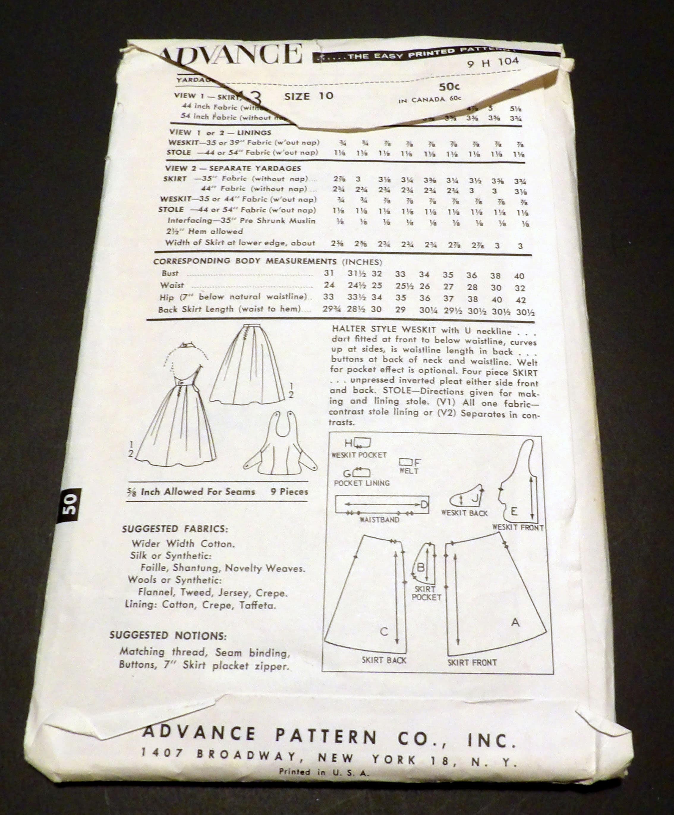 Vintage 1950s Woman's Day ADVANCE Pattern 8113 Halter, Wrap, Full Skirt ...