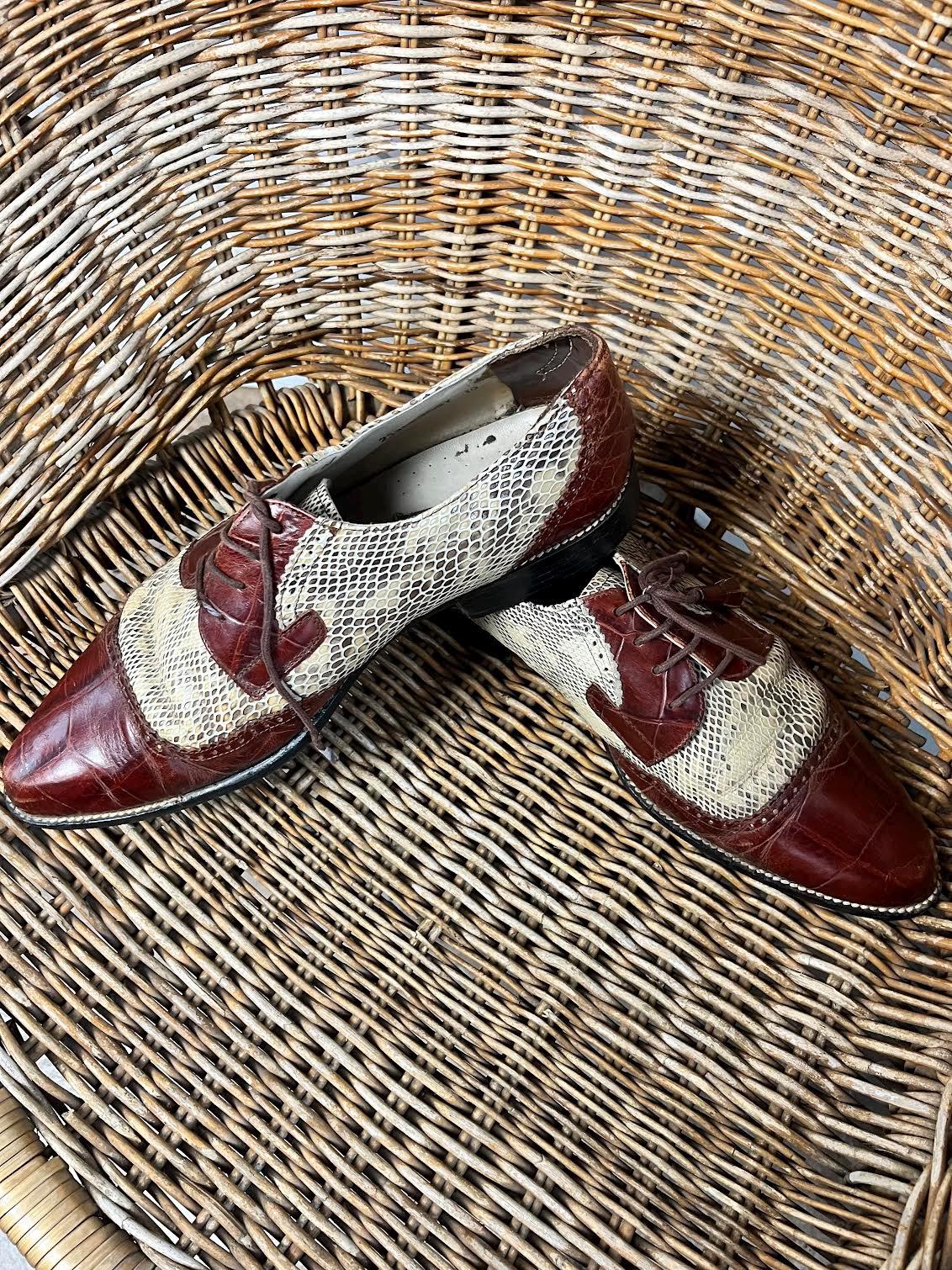 Stacy Adams Mens Oxford Saddle Shoes Alligator Snakeskin Swing Style ...