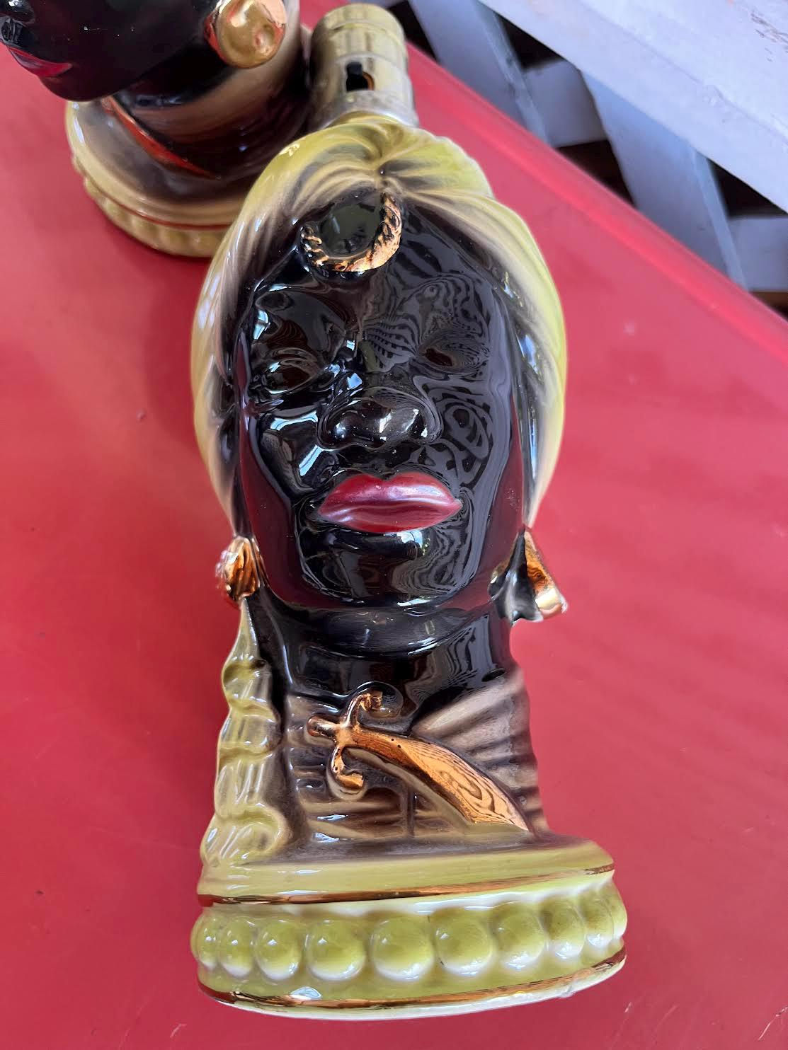 Black Genie Head Bedroom Lamps Pair Vintage 1940s - Etsy