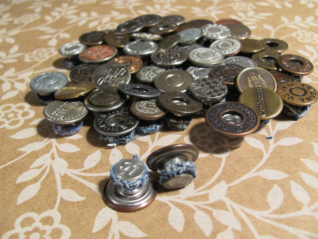 50 Reclaimed Blue Jean Buttons Embellishment Glue on Upcycled Denim - Etsy