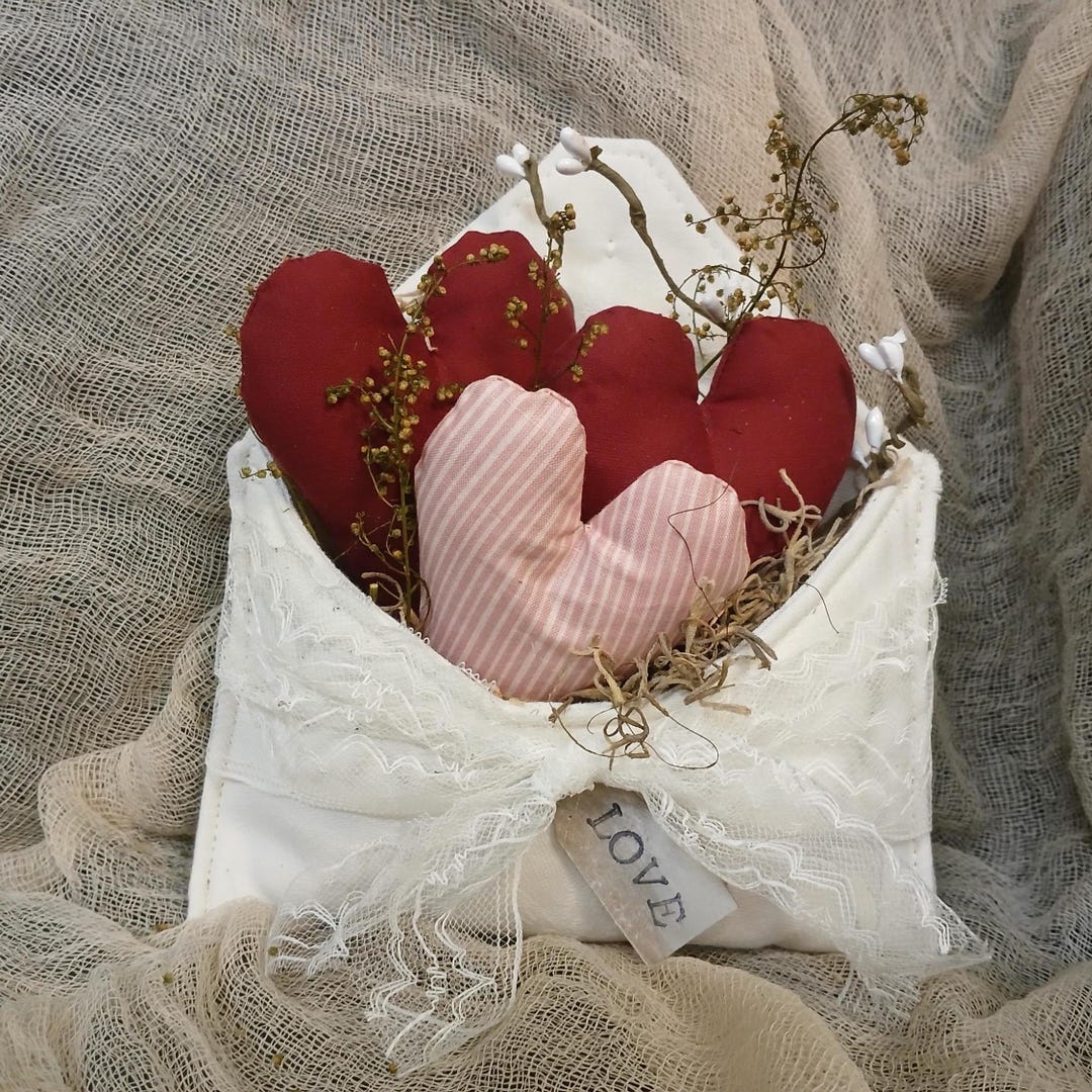 Valentine Envelope Heart Decor, Primitive Heart Hanger, Hearts Tucked ...