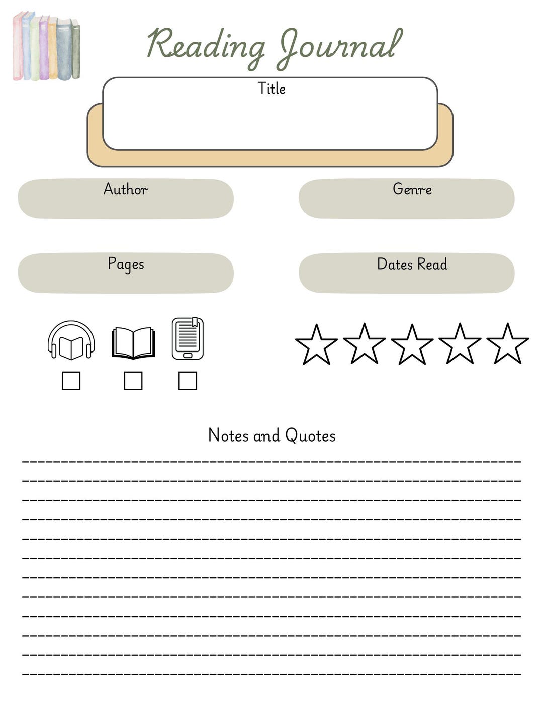 Printable Reading Journal/book Review - Etsy