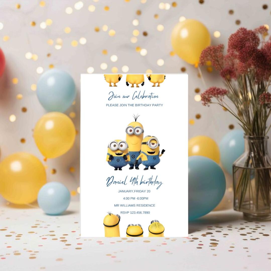 Minion Birthday Invitation, Minimalist Kids Birthday Invite, Minions ...