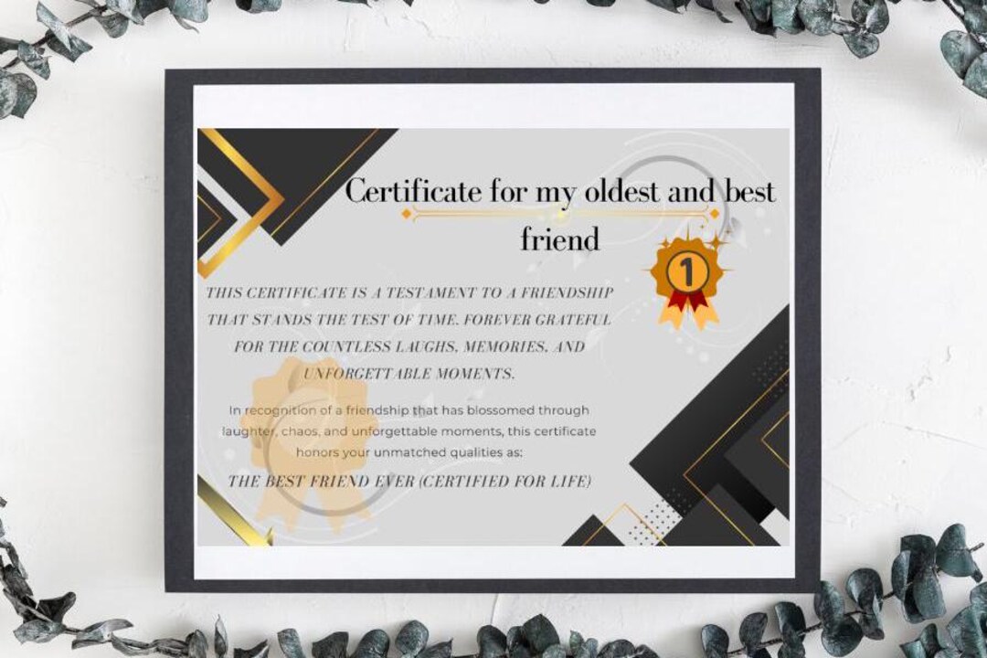 Best Friend Certificate-friendship Certificate-personalized Best Friend ...