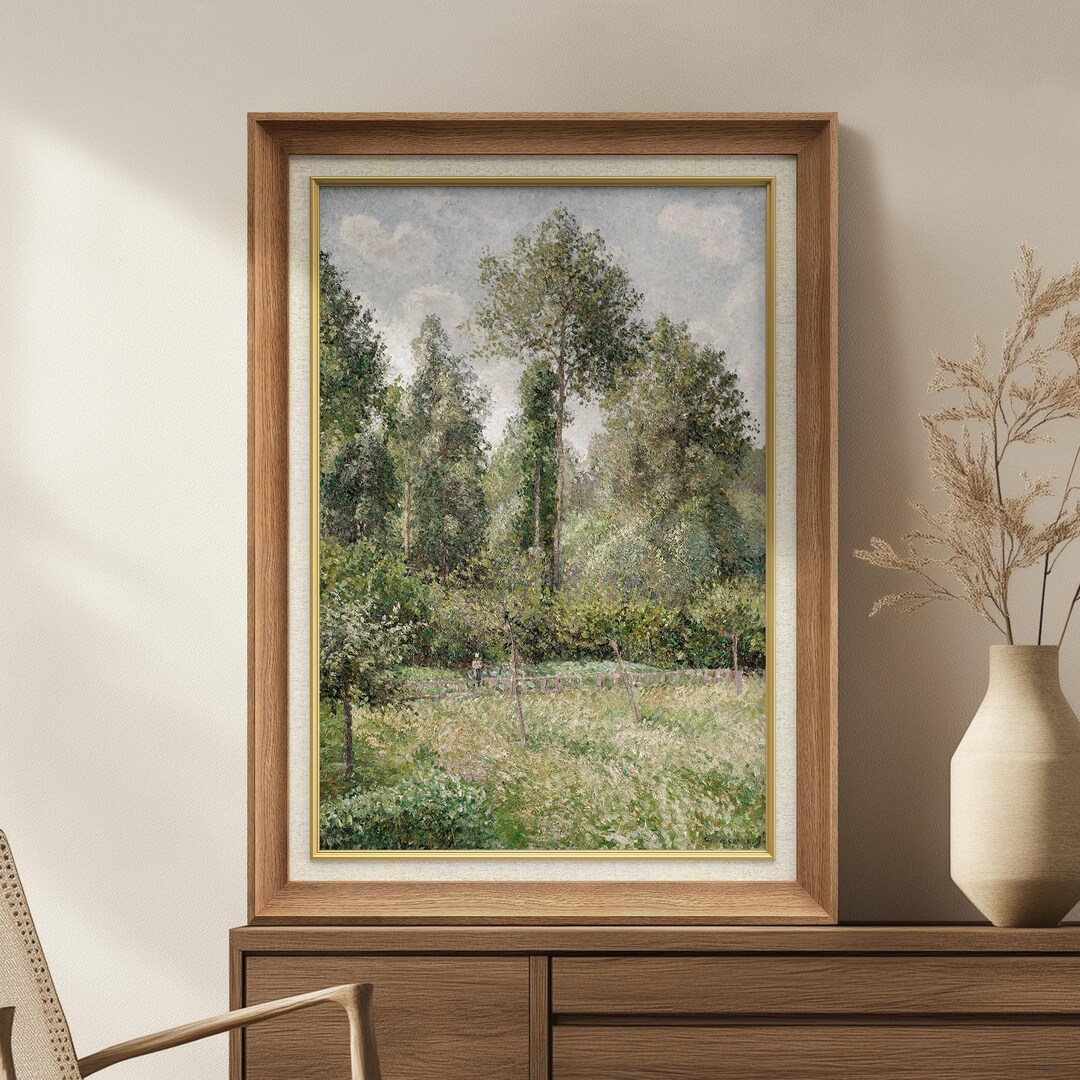 Premium Framed Art: Vintage Poplar Trees Wall Art, Rustic Landscape Oil ...