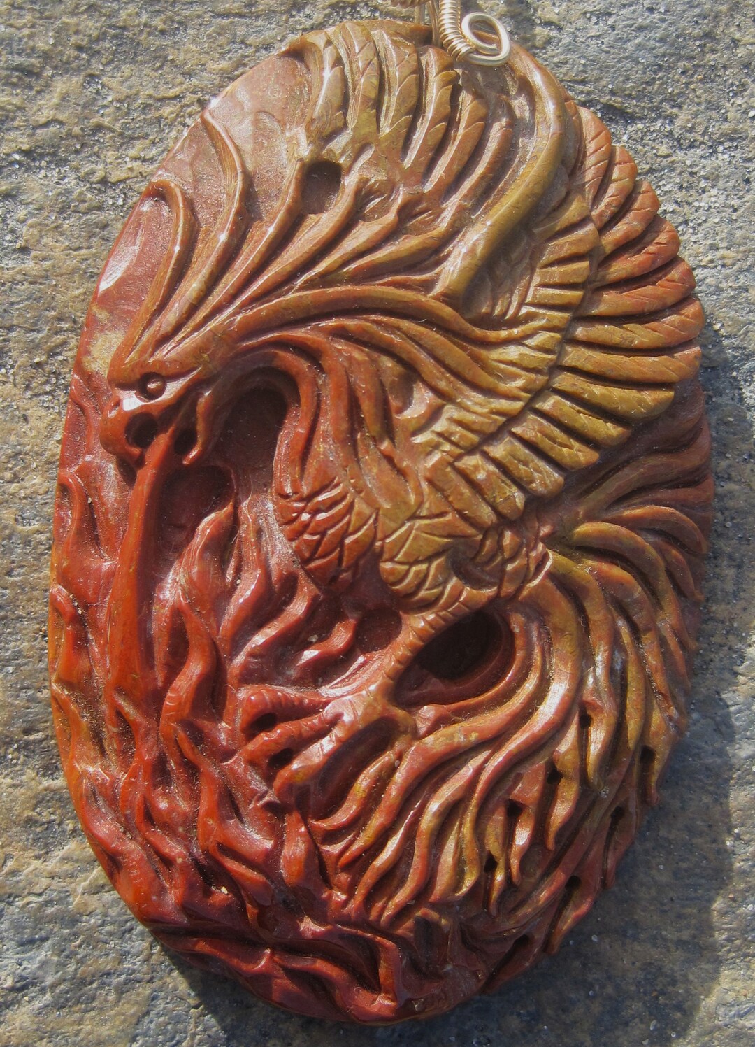 Breathing Fire///red and Golden Carved Jasper Dragon With Gold Filled ...