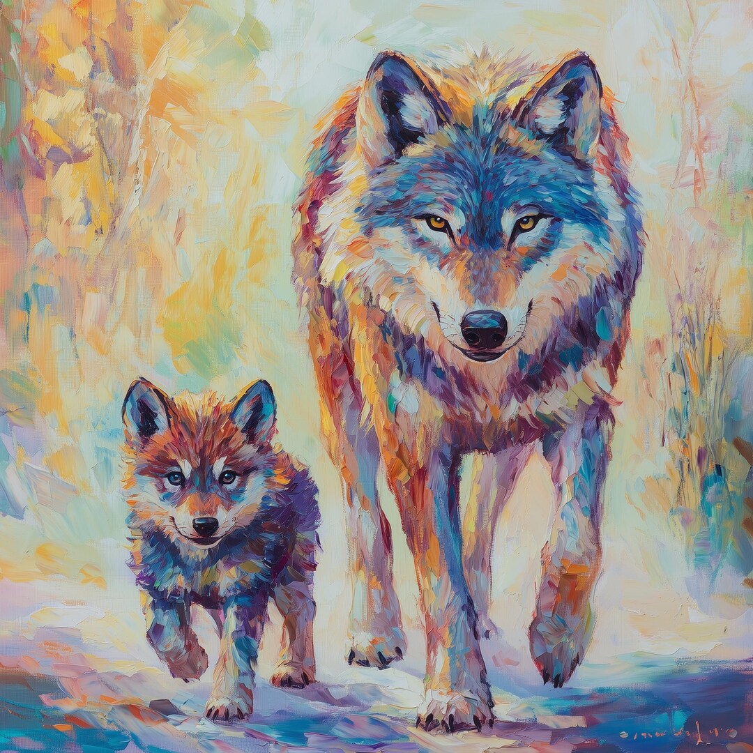 Loyal Guardians - Colorful Wolf Art, Wildlife Painting, Abstract Animal ...