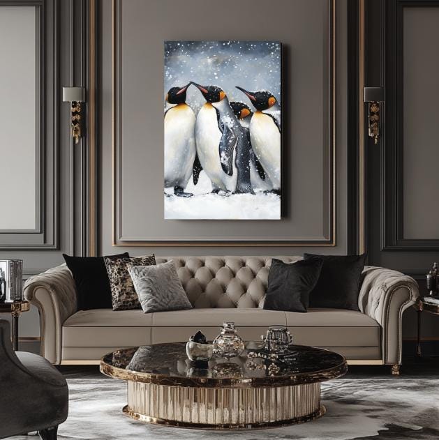 Penguin Gathering - Arctic Wildlife Art, Snowy Nature Print, Winter ...