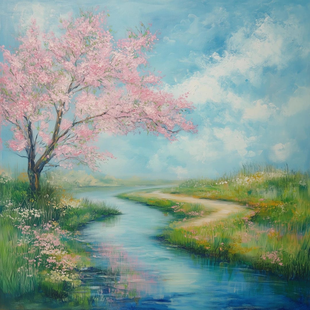 Where Spring Begins – Cherry Blossom River Landscape Art Print - Etsy