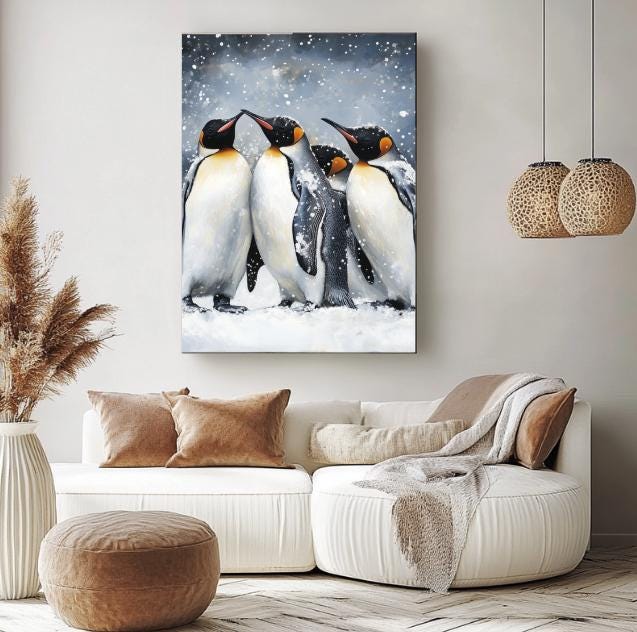Penguin Gathering - Arctic Wildlife Art, Snowy Nature Print, Winter ...