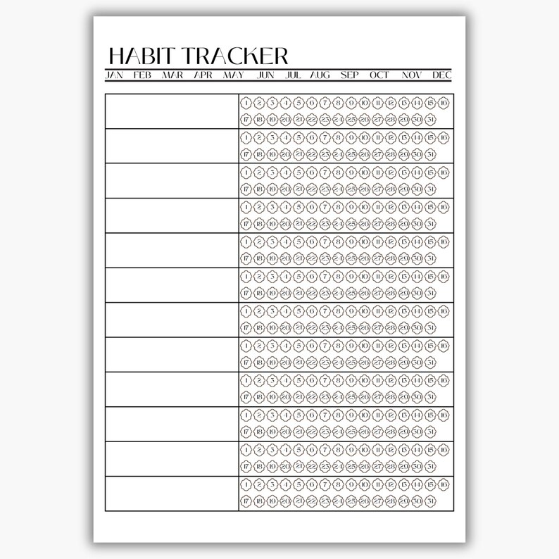 Daily and Annual Habit Tracker Printable, Simple Design, 6 Colours ...