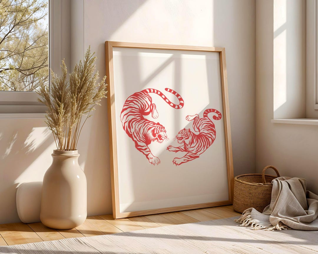 Japanese Tiger Art Print - Digital Wall Art With Two Tigers - Japanese ...