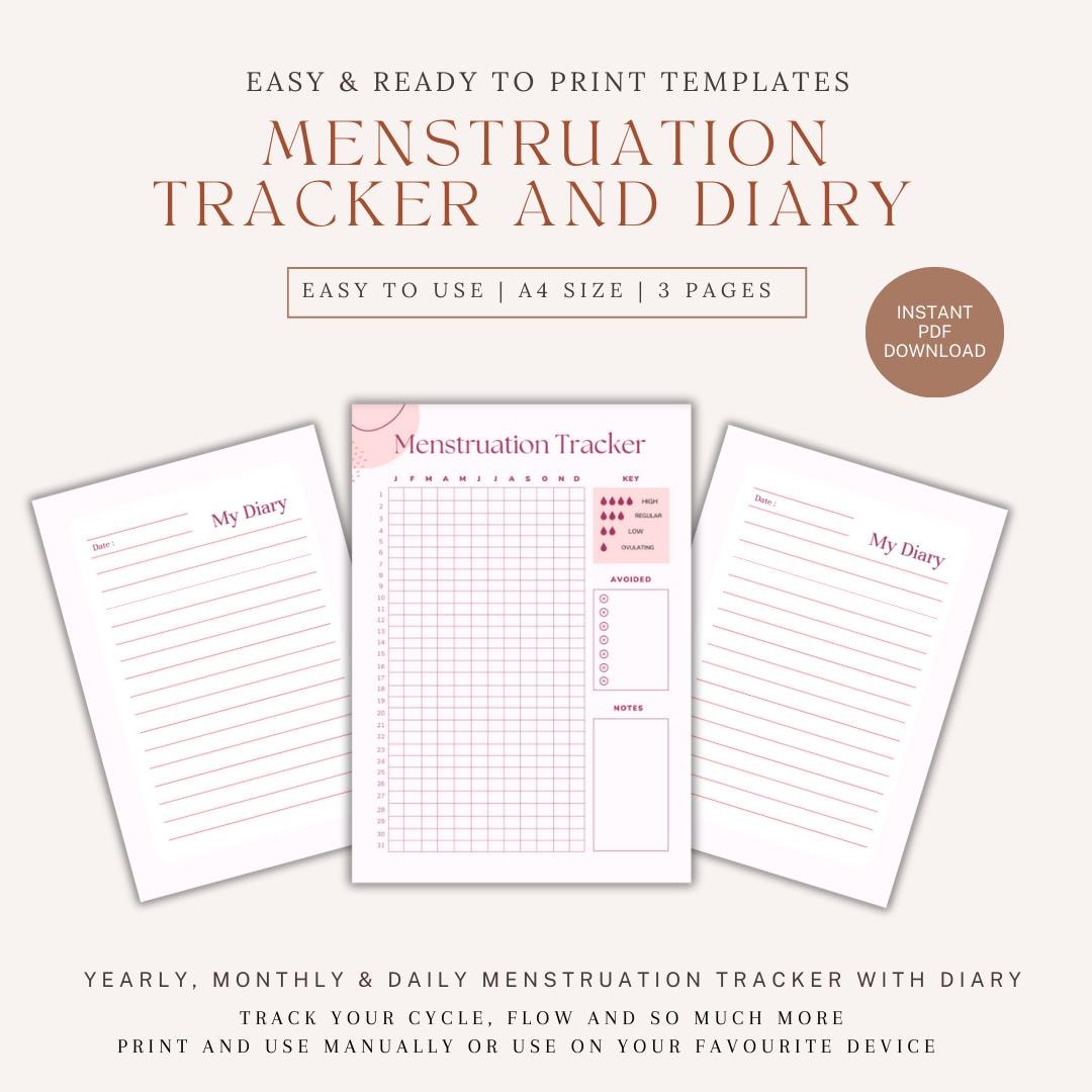 Digital Menstrual Tracker and Period Diary | Printable Cycle Tracker ...