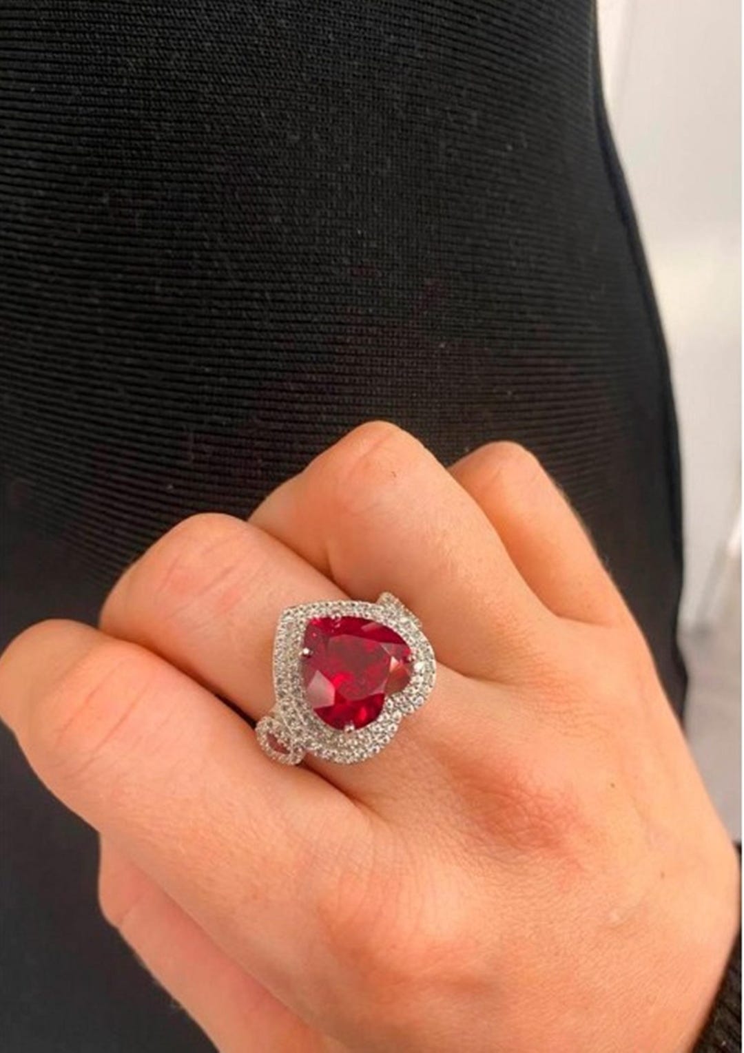 Ruby Heart Cut CZ Stone Double Halo Ring, Heart Shape Ring for Women ...