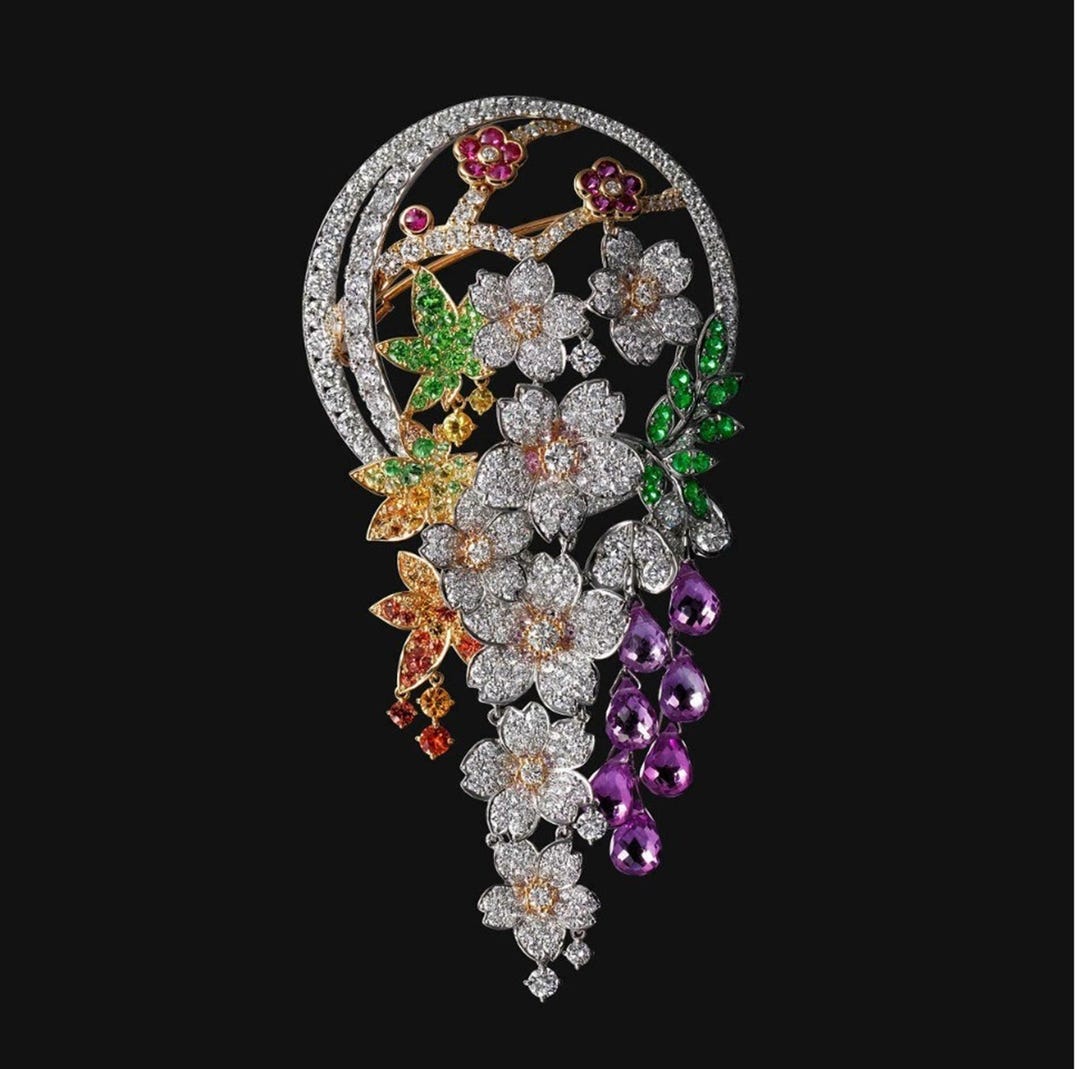 Luxurious Nature Inspire Brooch, Multi Gemstone Floral Motif Ivy Brooch ...