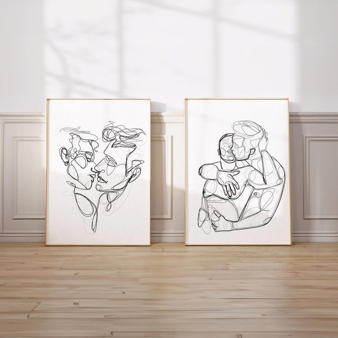 Modern Gay Couple Line Art Print Set | Romantic Minimalist Wall Decor ...