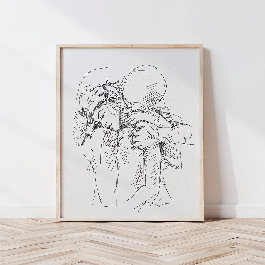 Romantic Couple Hug Sketch Poster | Sensual Bedroom Decor | Anniversary ...