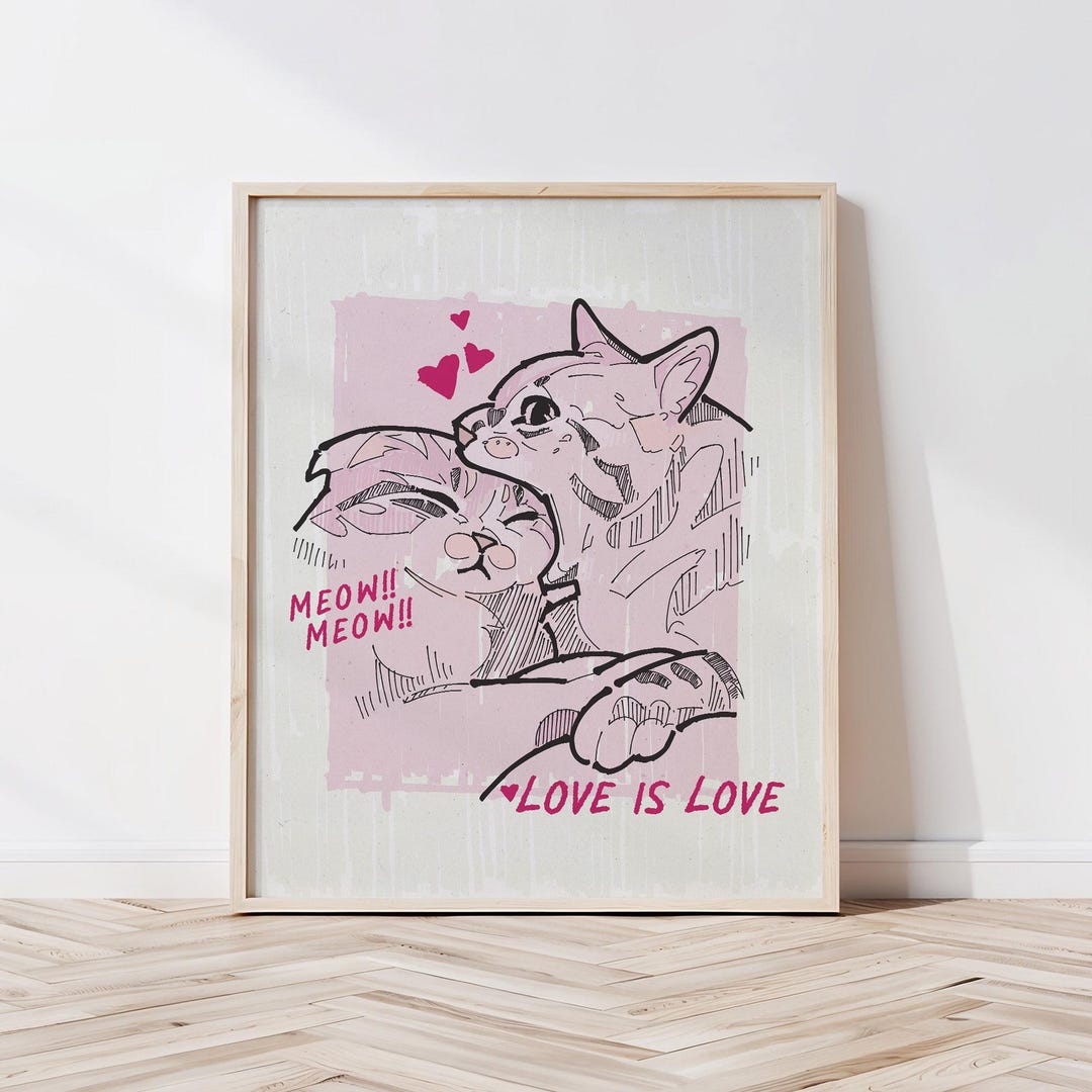 Intimate Kissing Cats Line Art | Sensual LGBTQ+ Love is Love Print ...