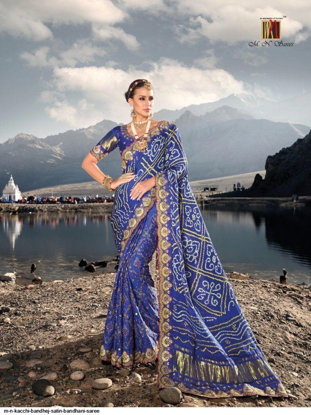 Pure Kachhi Bandhej Satin Saree in Blue | Traditional Wear| Original ...