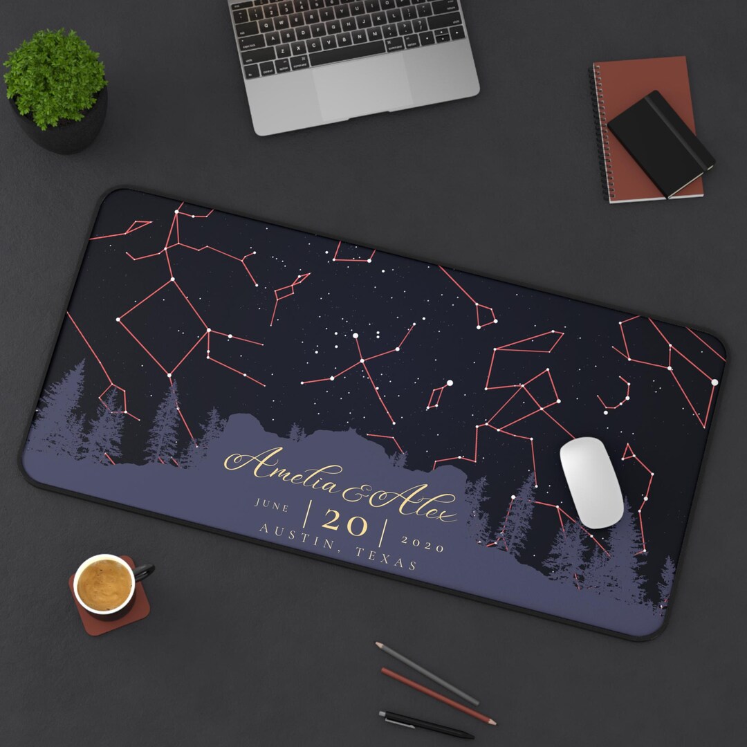 Custom Night Sky Desk Mat — Personalized Star Map Mouse Pad, Names ...