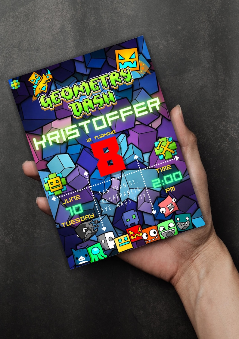 Editable Geometry Dash Birthday Invitation (canva) - Etsy