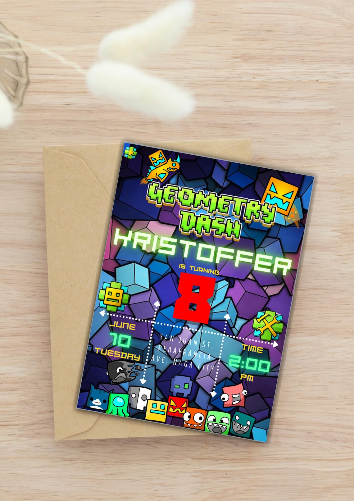 Editable Geometry Dash Birthday Invitation (canva) - Etsy