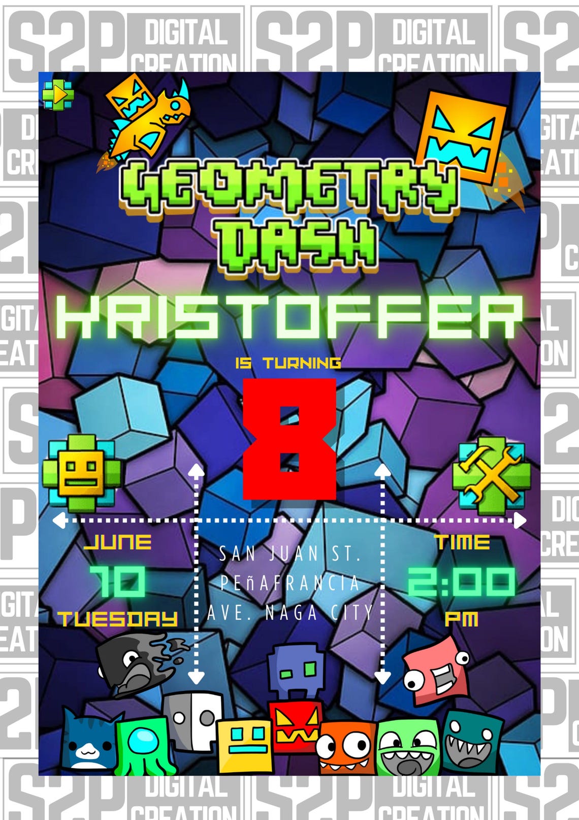 Editable Geometry Dash Birthday Invitation (canva) - Etsy