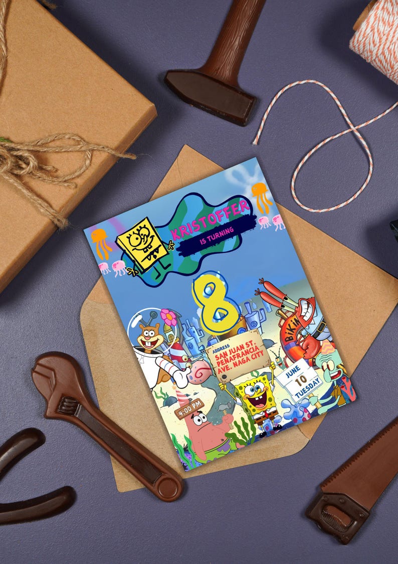 Editable Spongebob Squarepants Birthday Invitation (canva) - Etsy