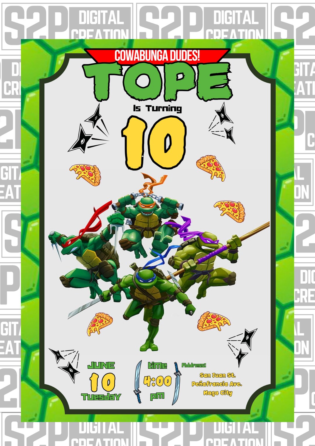 Editable Teen Mutant Ninja Turtle Birthday Invitation (canva) - Etsy