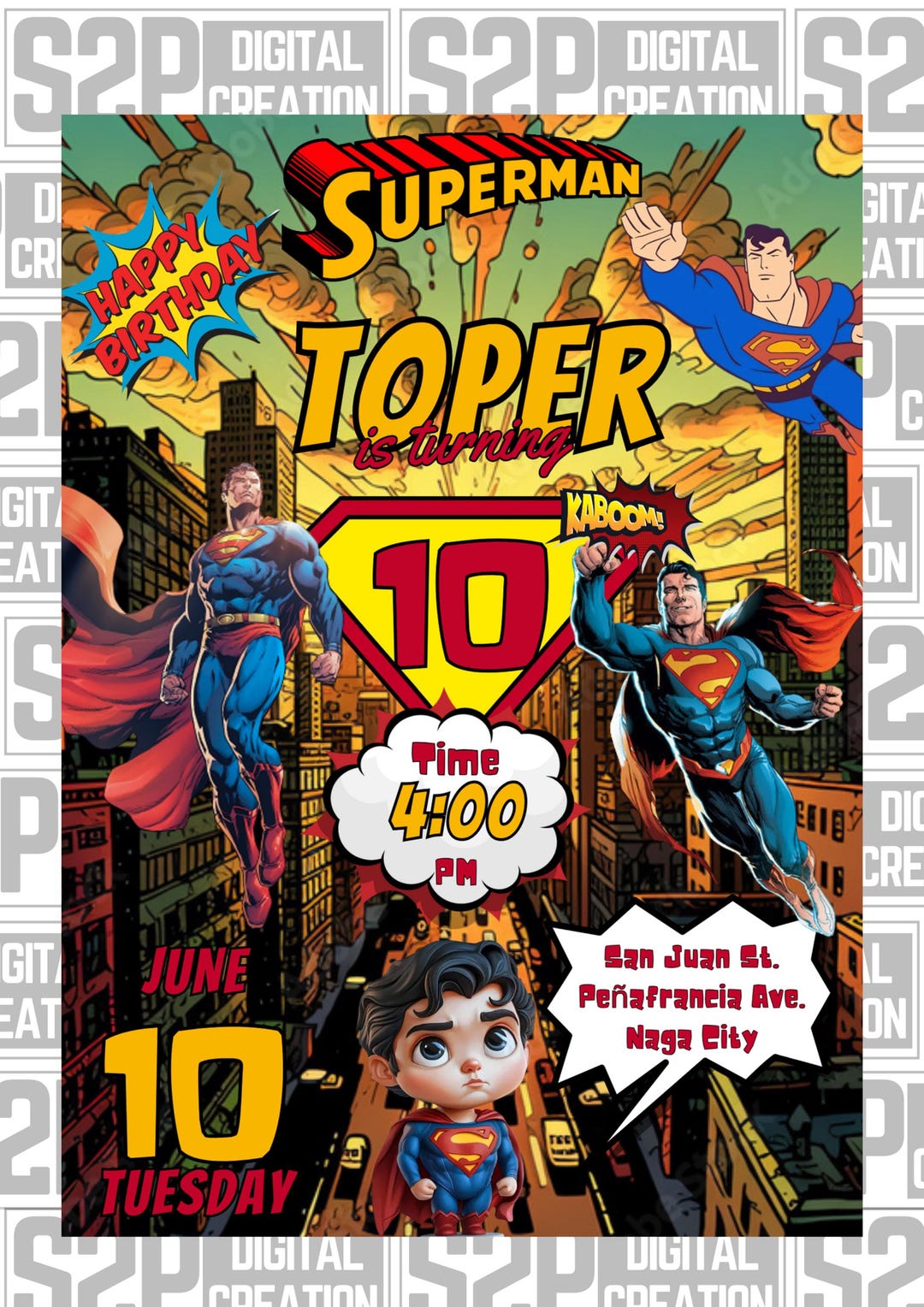 Editable Superman Birthday Invitation canva - Etsy