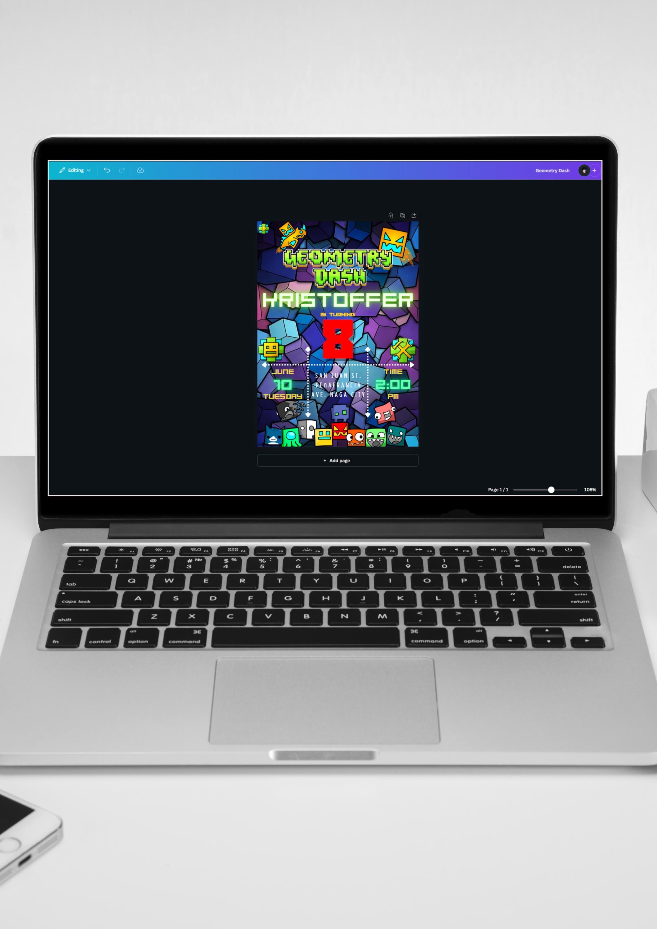 Editable Geometry Dash Birthday Invitation (canva) - Etsy