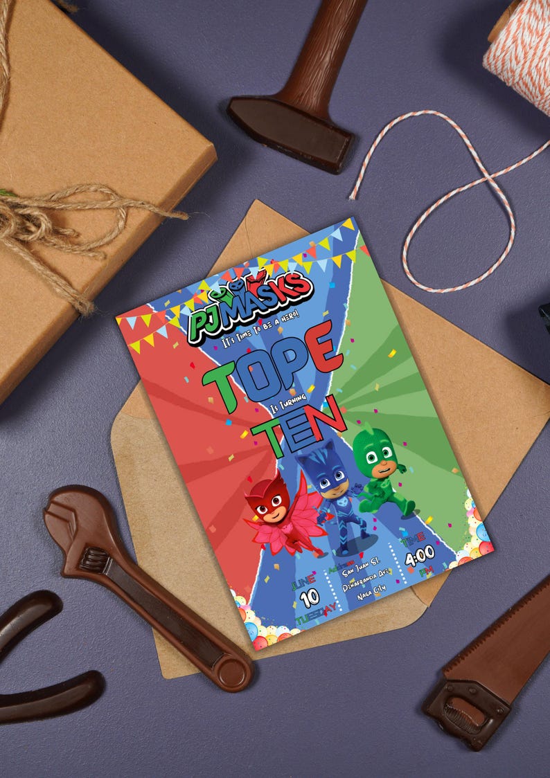 Editable PJ Masks Birthday Invitation canva - Etsy