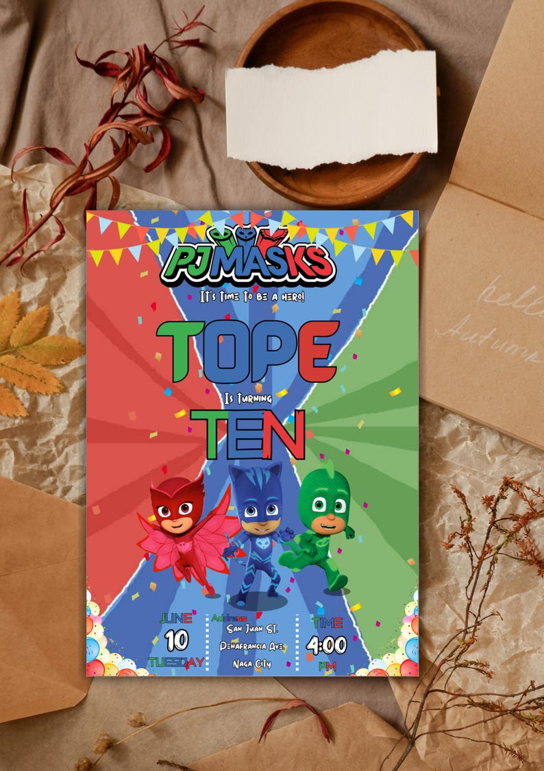 Editable PJ Masks Birthday Invitation canva - Etsy