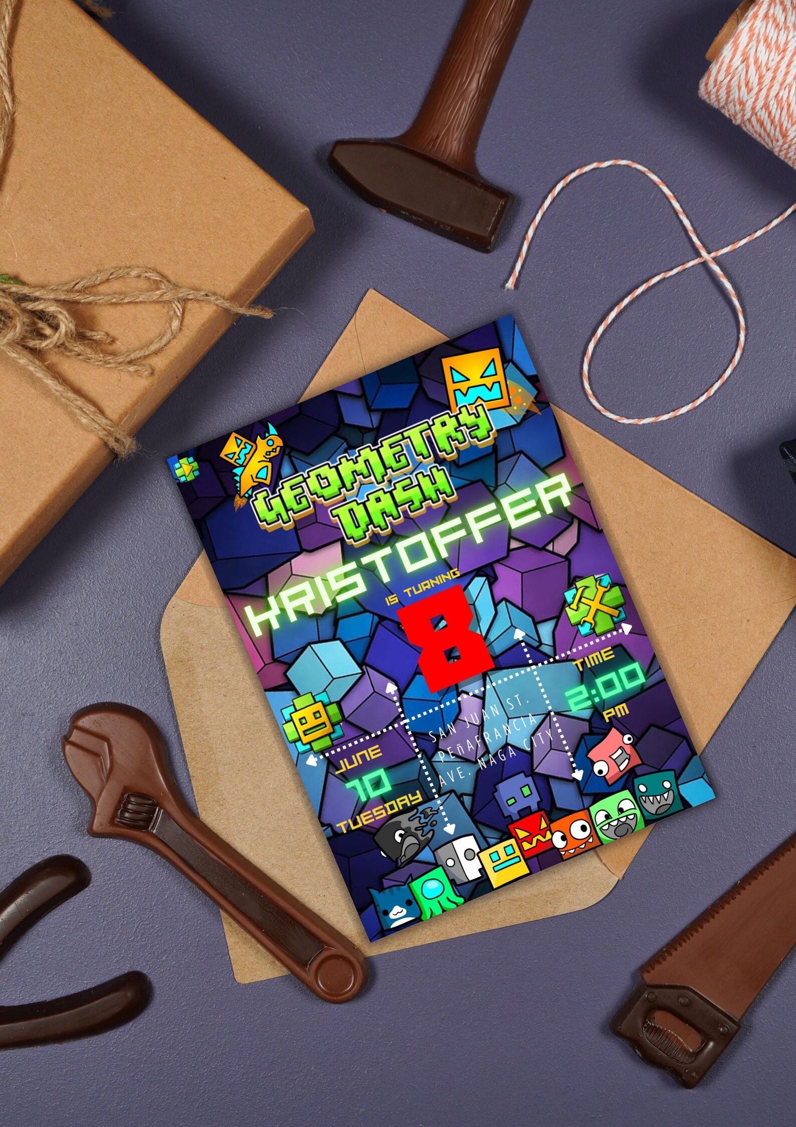 Editable Geometry Dash Birthday Invitation (canva) - Etsy