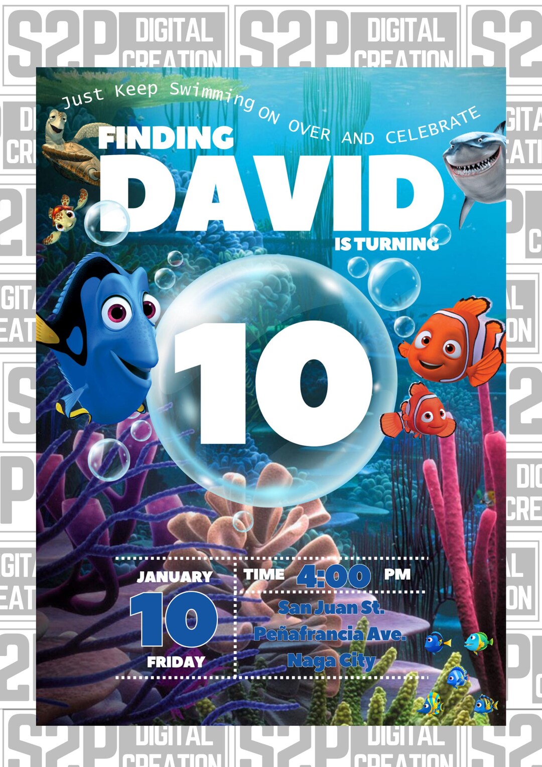 Editable Finding Nemo & Dory Birthday Invitation (canva) - Etsy