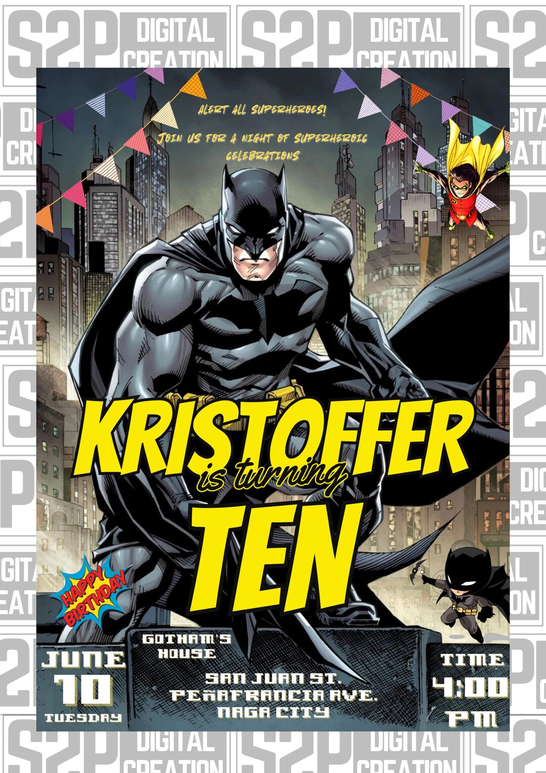 Editable Batman Birthday Invitation canva - Etsy