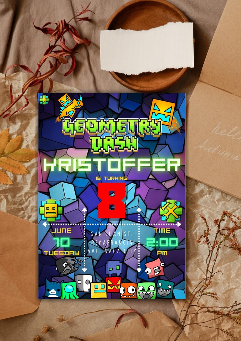 Editable Geometry Dash Birthday Invitation (canva) - Etsy