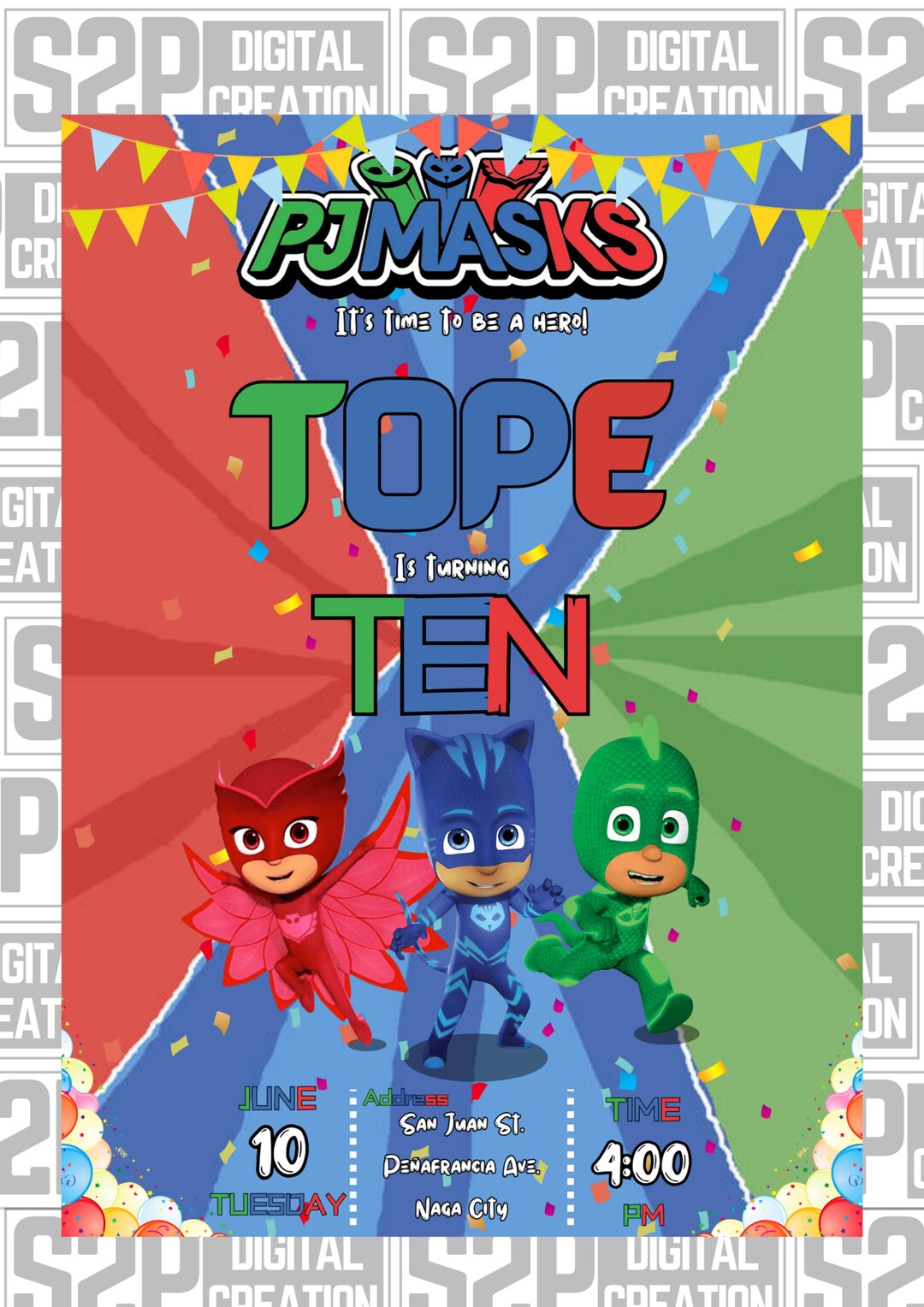 Editable PJ Masks Birthday Invitation canva - Etsy