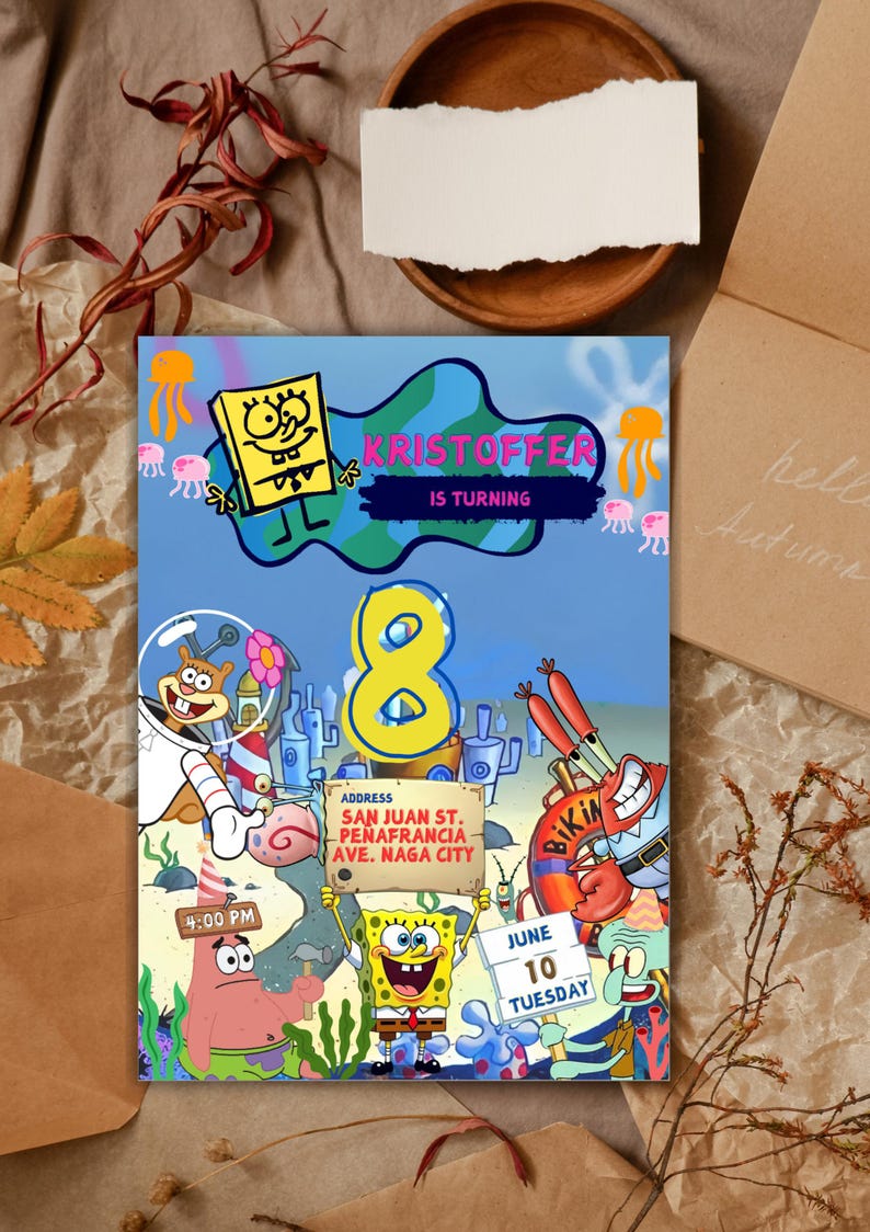 Editable Spongebob Squarepants Birthday Invitation (canva) - Etsy