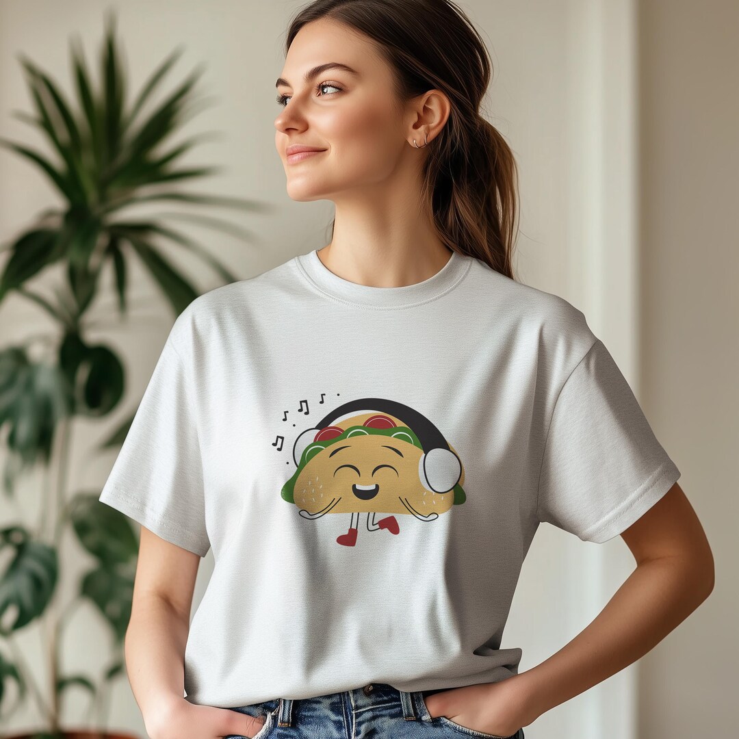 Dancing Taco T Shirt, Funny Mexican Food Graphic Tee With Headphones ...
