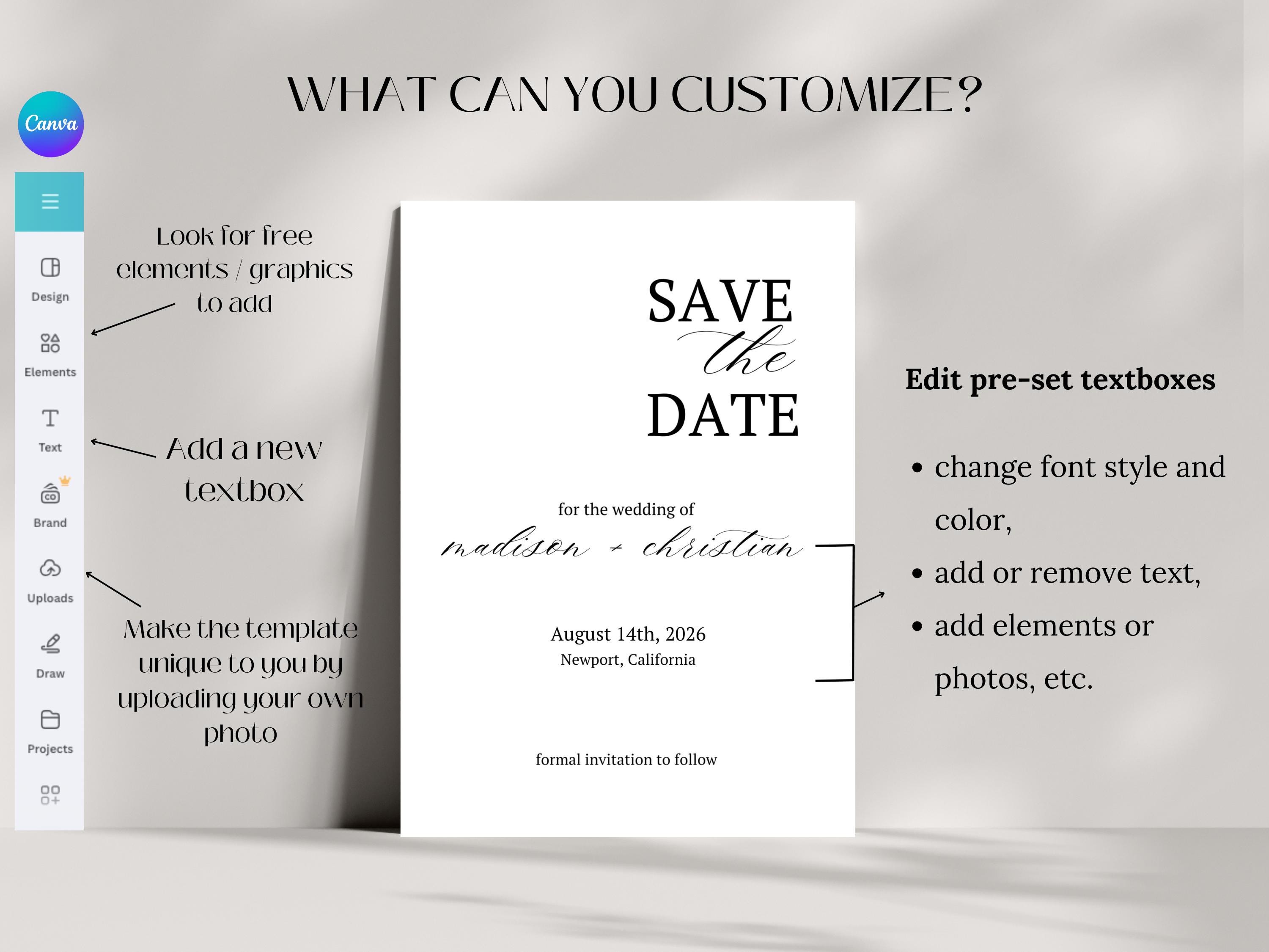 Save the Date Template Invitation Wedding Announcement Editable ...