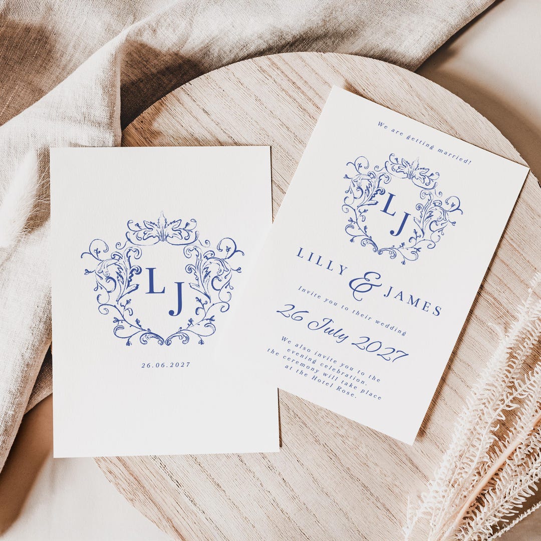 Minimalist Wedding Invitation Template, Elegant Noble Crest, Timeless ...